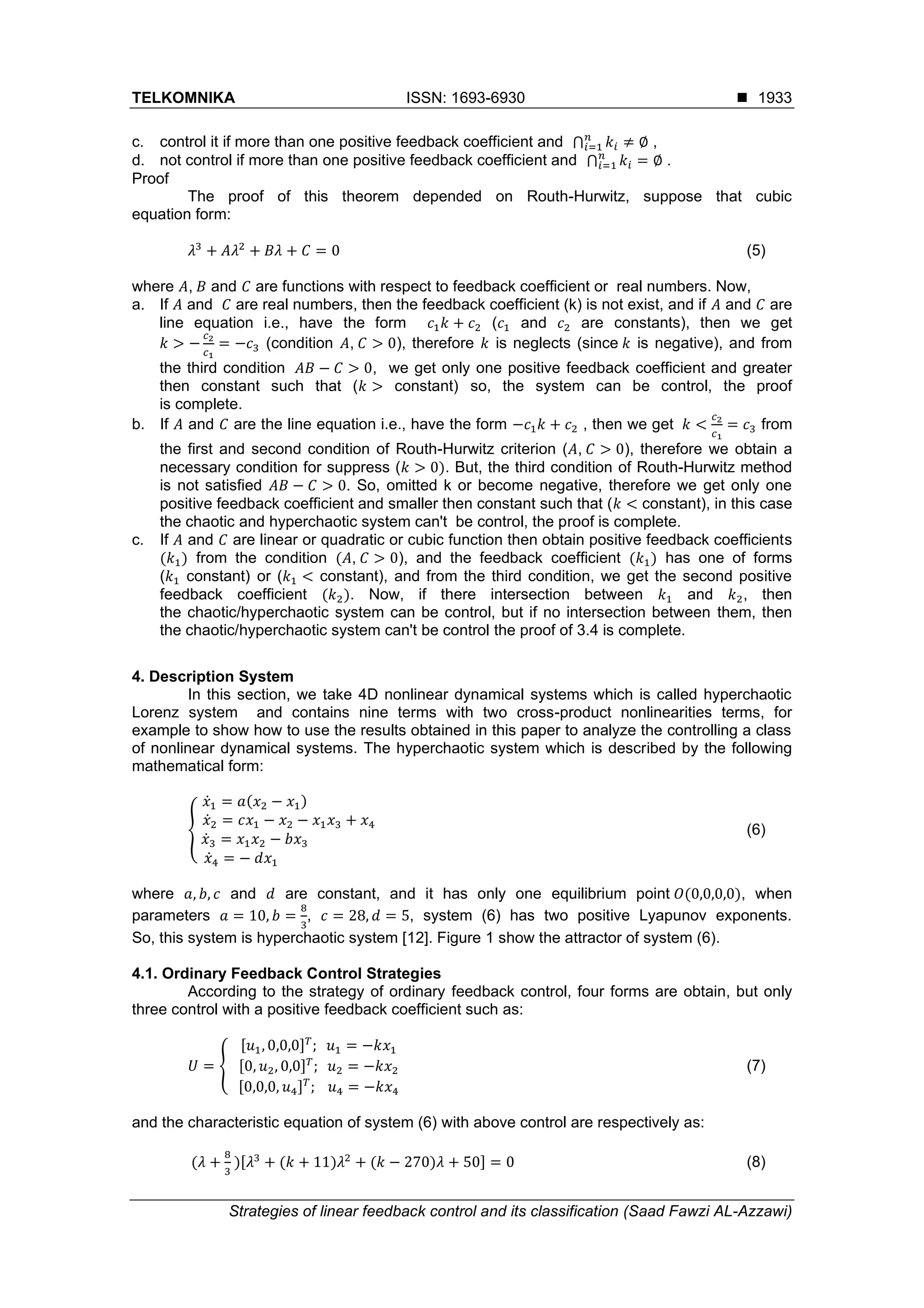 Strategies of linear feedback control and its classification | PDF