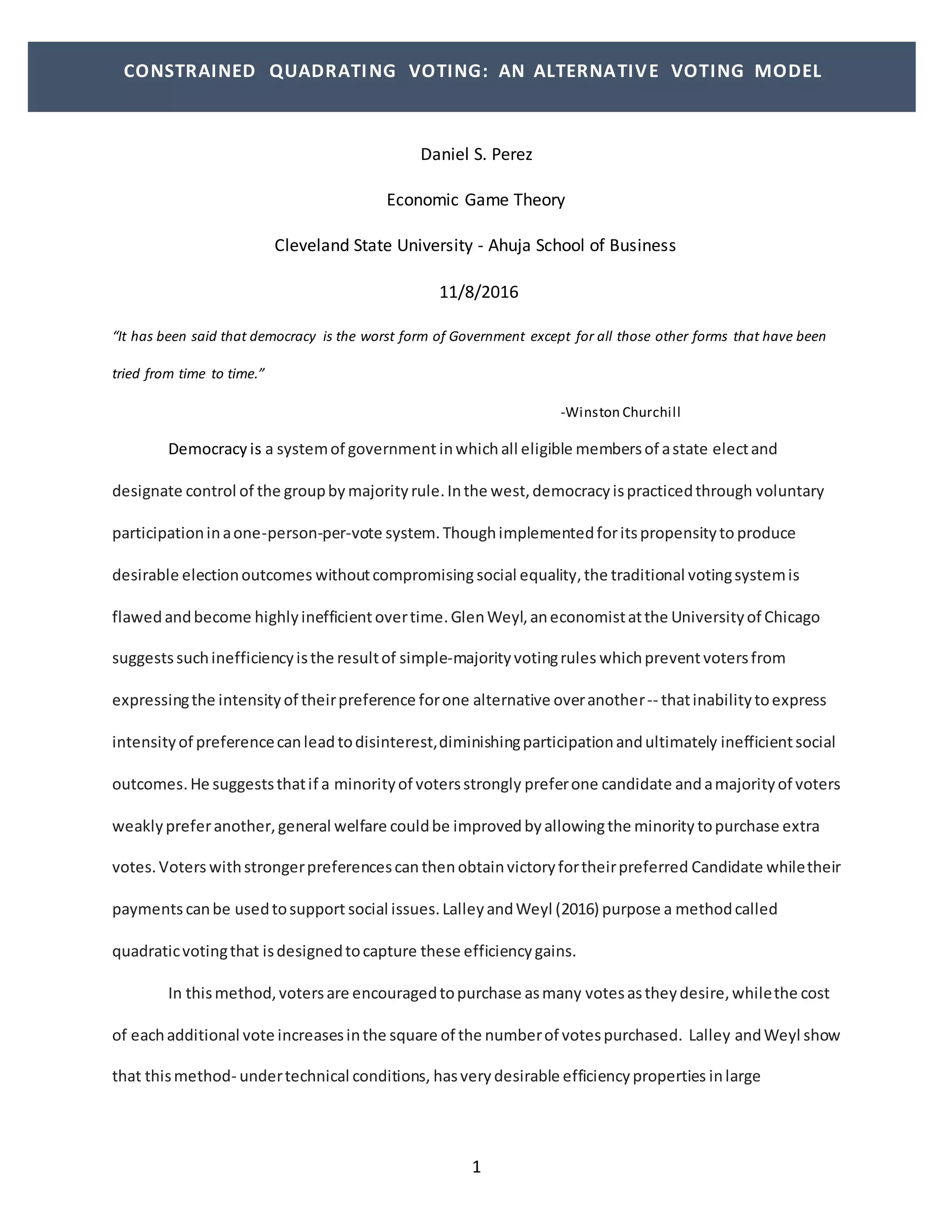 Quadratic Voting - Economic Game Theory | PDF