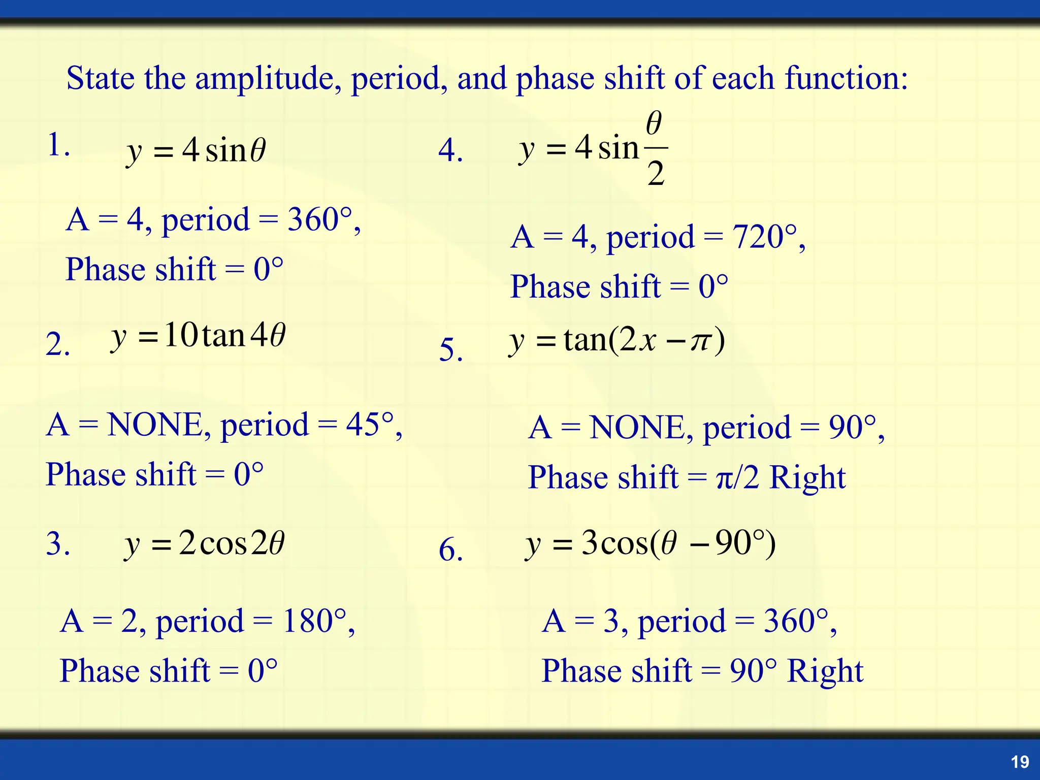 Phase shift and amplitude of trigonometric functions | PPT