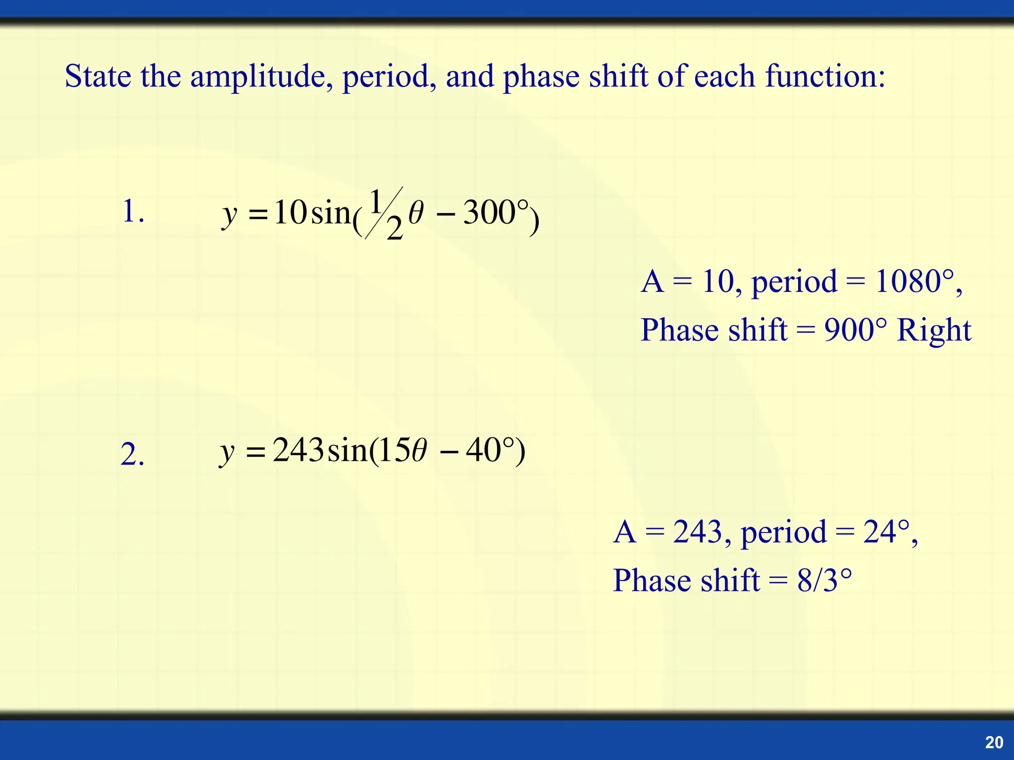 Phase shift and amplitude of trigonometric functions | PPT