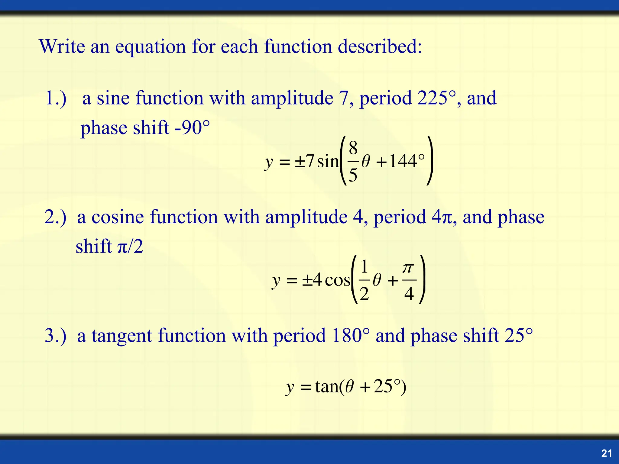 Phase shift and amplitude of trigonometric functions | PPT