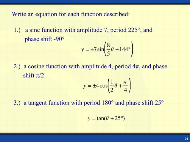 Phase shift and amplitude of trigonometric functions | PPT