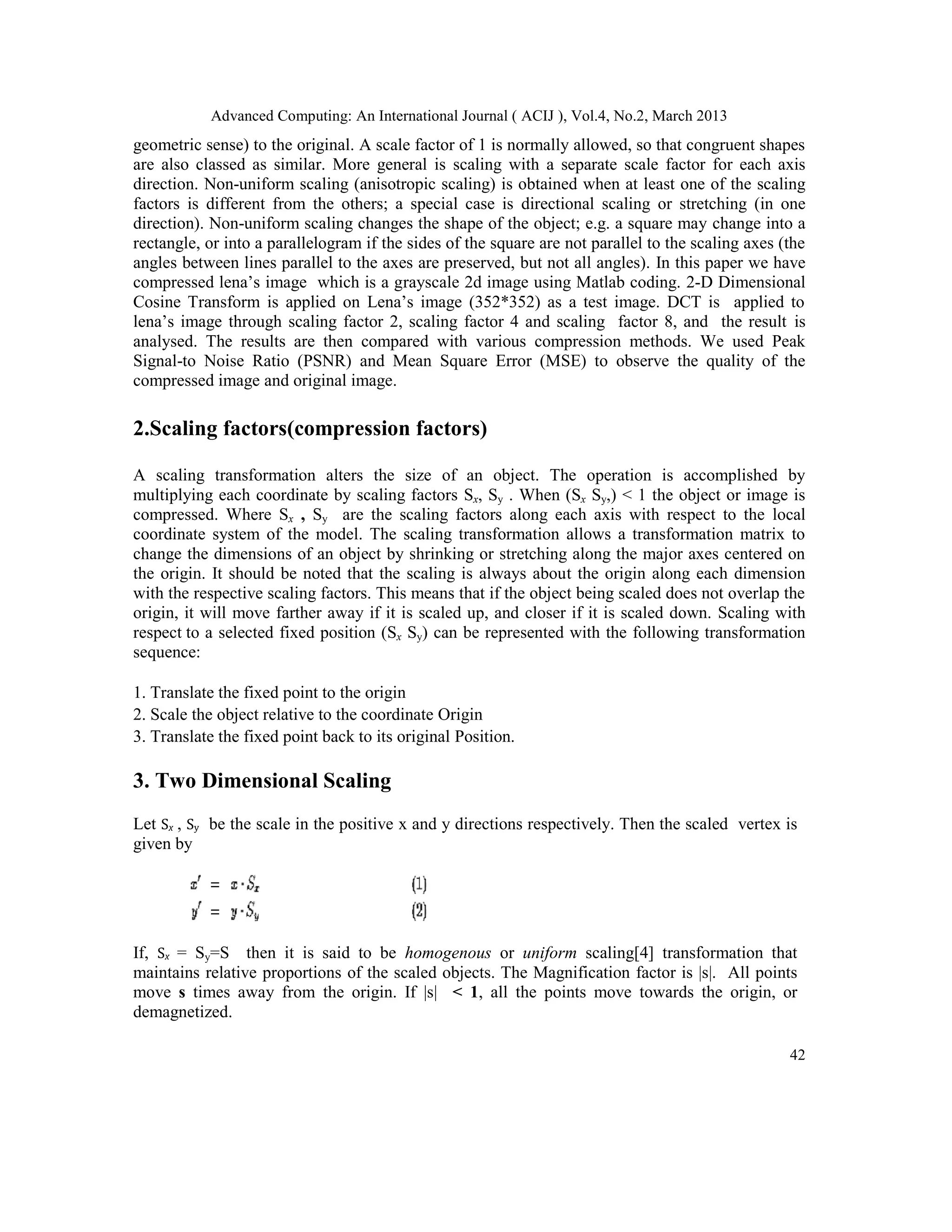 Scaling Transform Methods For Compressing A 2d Graphical Image Pdf