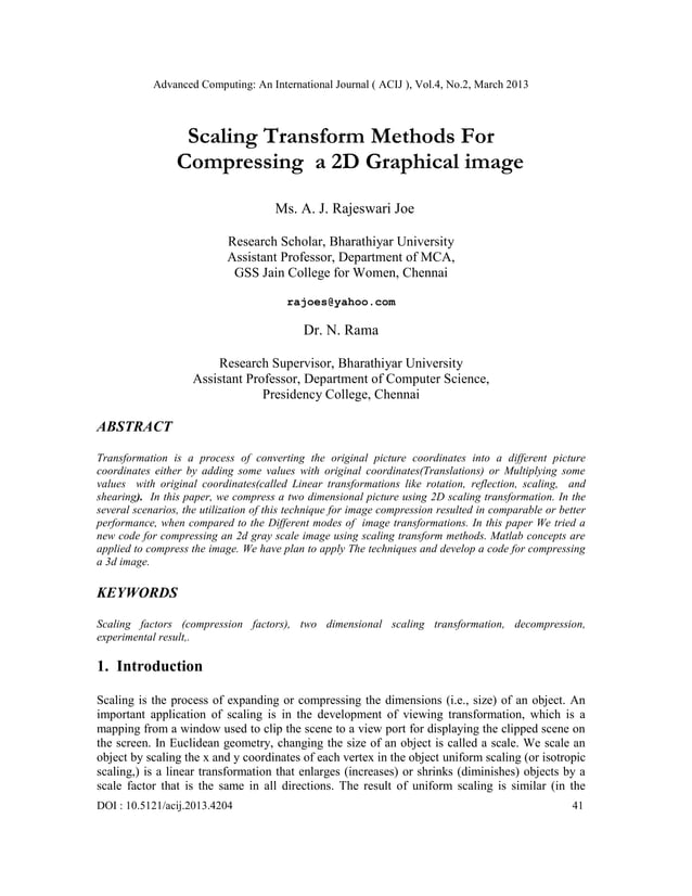 Scaling Transform Methods For Compressing a 2D Graphical image | PDF