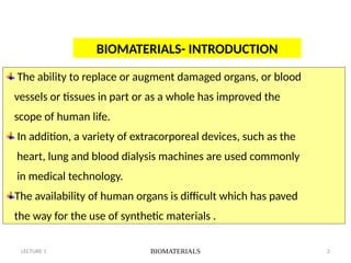Presentation on Bio-Materials and their characteristics | PPTX