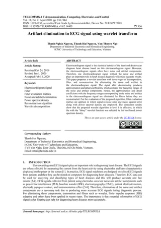 Artifact elimination in ECG signal using wavelet transform | PDF