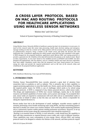 A CROSS LAYER PROTOCOL BASED ON MAC AND ROUTING PROTOCOLS FOR HEALTHCARE APPLICATIONS USING ...