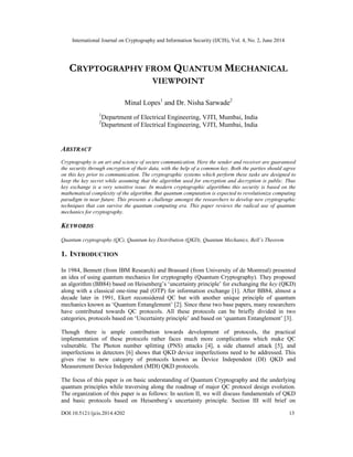 CRYPTOGRAPHY FROM QUANTUM MECHANICAL VIEWPOINT | PDF