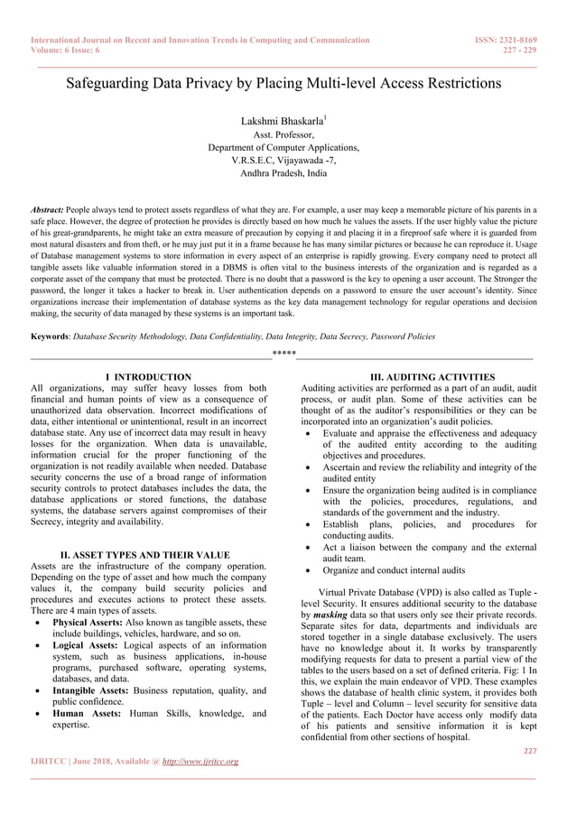 Safeguarding Data Privacy by Placing Multi-level Access Restrictions | PDF | Databases ...