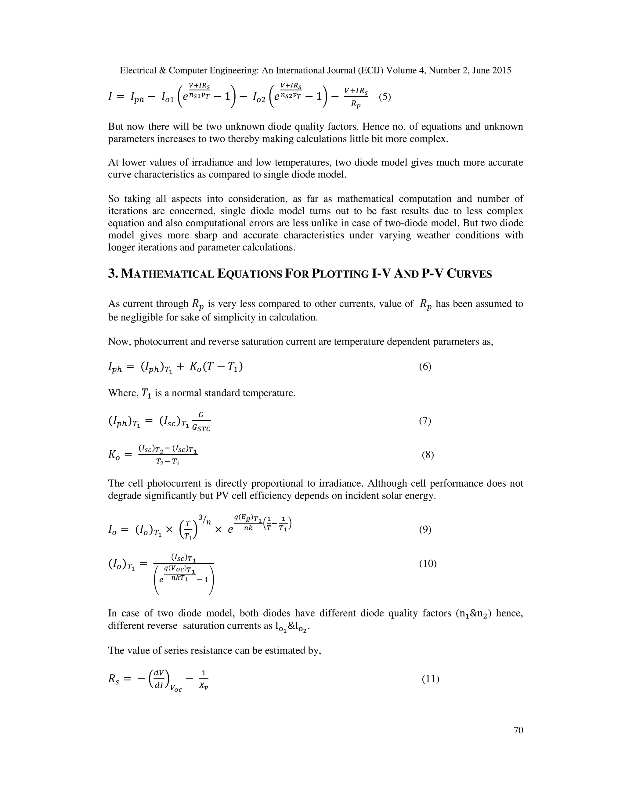 SINGLE-DIODE AND TWO-DIODE PV CELL MODELING USING MATLAB FOR STUDYING CHARACTERISTICS OF SOLAR ...