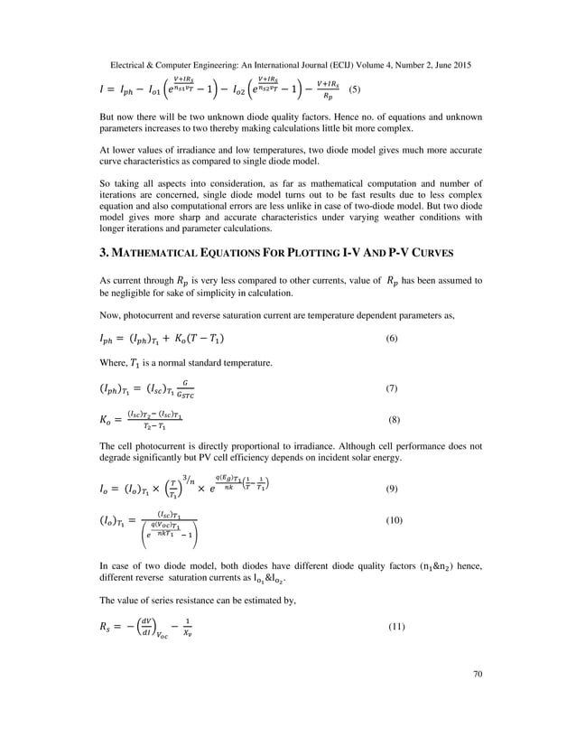 SINGLE-DIODE AND TWO-DIODE PV CELL MODELING USING MATLAB FOR STUDYING CHARACTERISTICS OF SOLAR ...