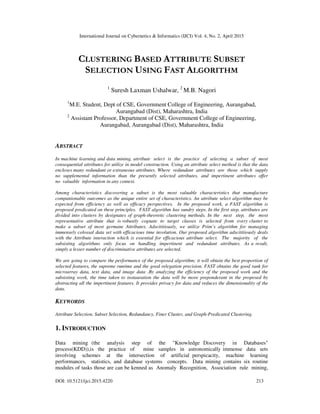 C LUSTERING B ASED A TTRIBUTE S UBSET S ELECTION U SING F AST A ...