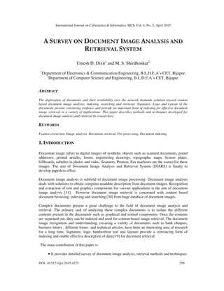 A S URVEY ON D OCUMENT I MAGE A NALYSIS AND R ETRIEVAL S YSTEMS | PDF