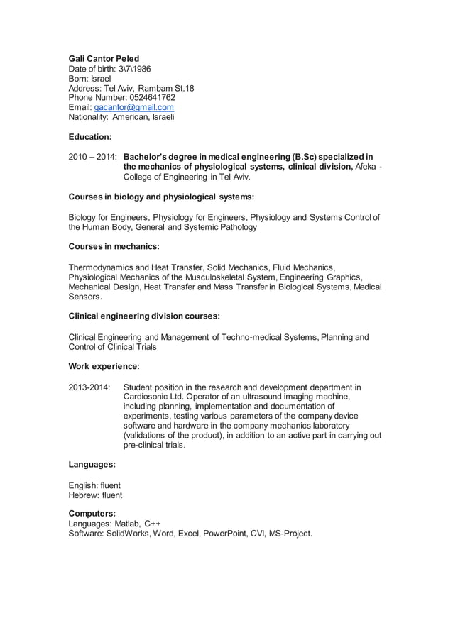 Gali Cantor Peled resume | PDF