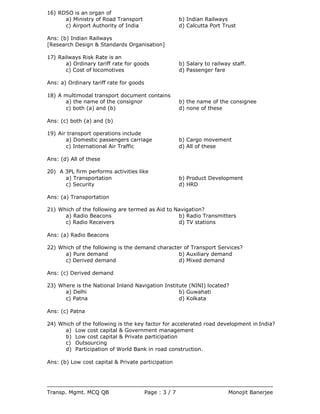 421698388 transport-management-mcq-question-bank | PDF