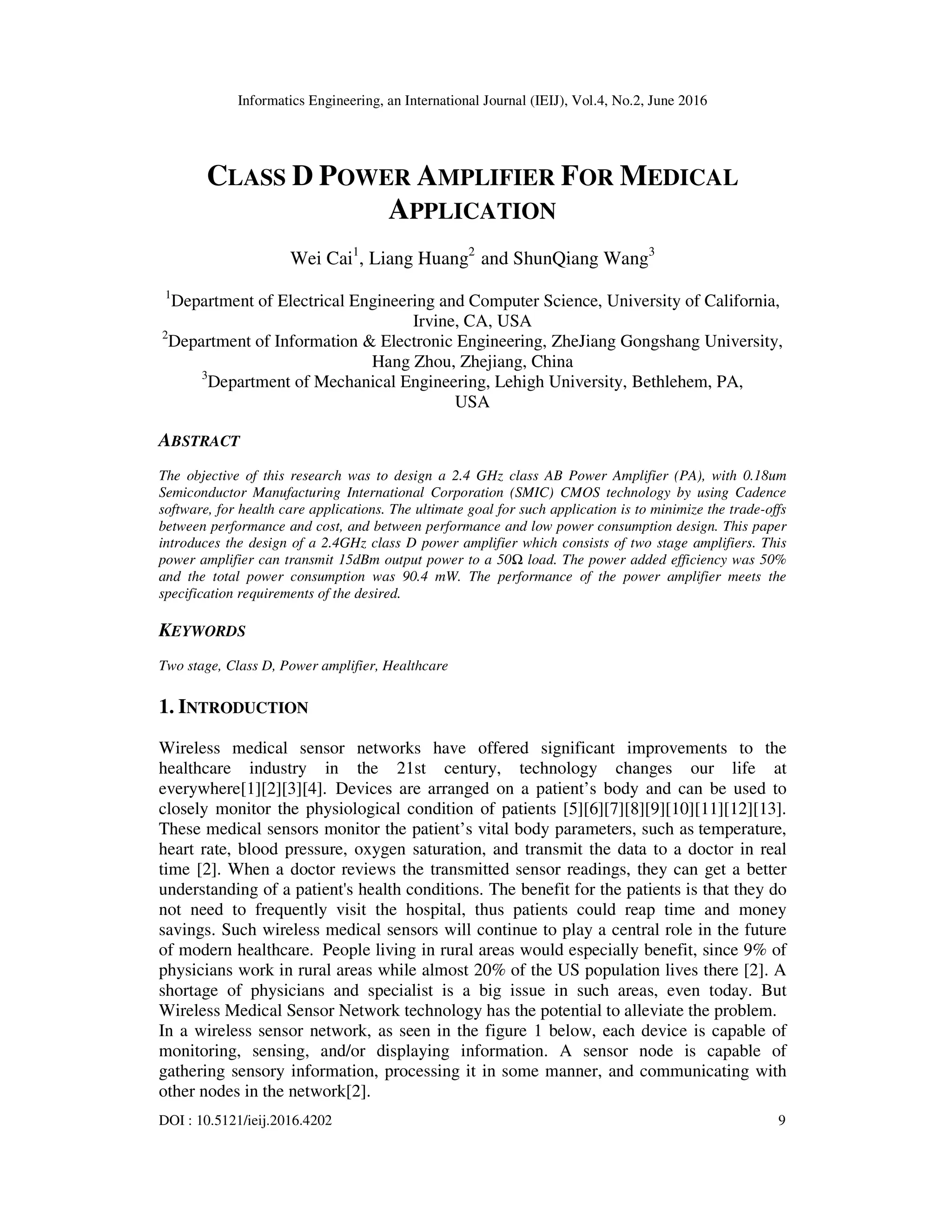 Class D Power Amplifier for Medical Application | PDF