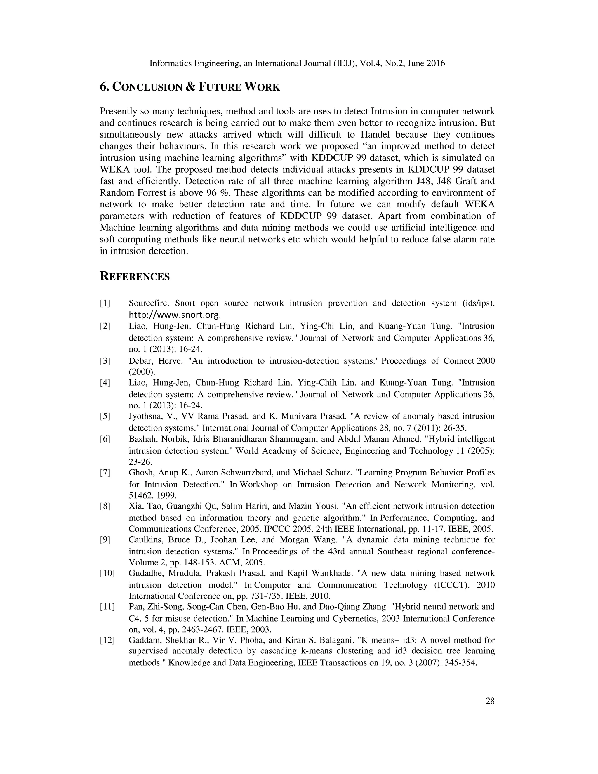 AN IMPROVED METHOD TO DETECT INTRUSION USING MACHINE LEARNING ALGORITHMS | PDF