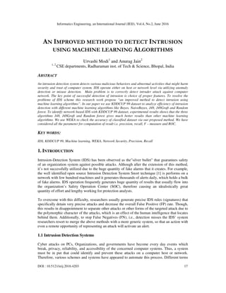 AN IMPROVED METHOD TO DETECT INTRUSION USING MACHINE LEARNING ALGORITHMS | PDF | Free Download