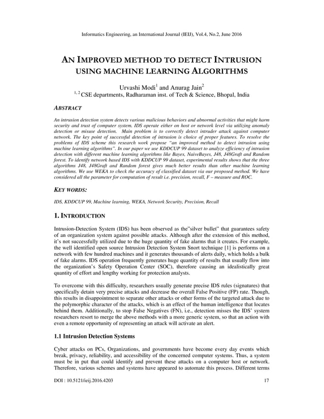 AN IMPROVED METHOD TO DETECT INTRUSION USING MACHINE LEARNING ALGORITHMS | PDF | Free Download