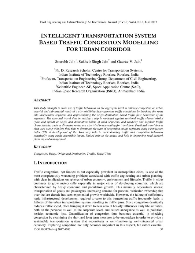 Intelligent Transportation System Based Traffic Congestion Modeling for Urban Corridor | PDF