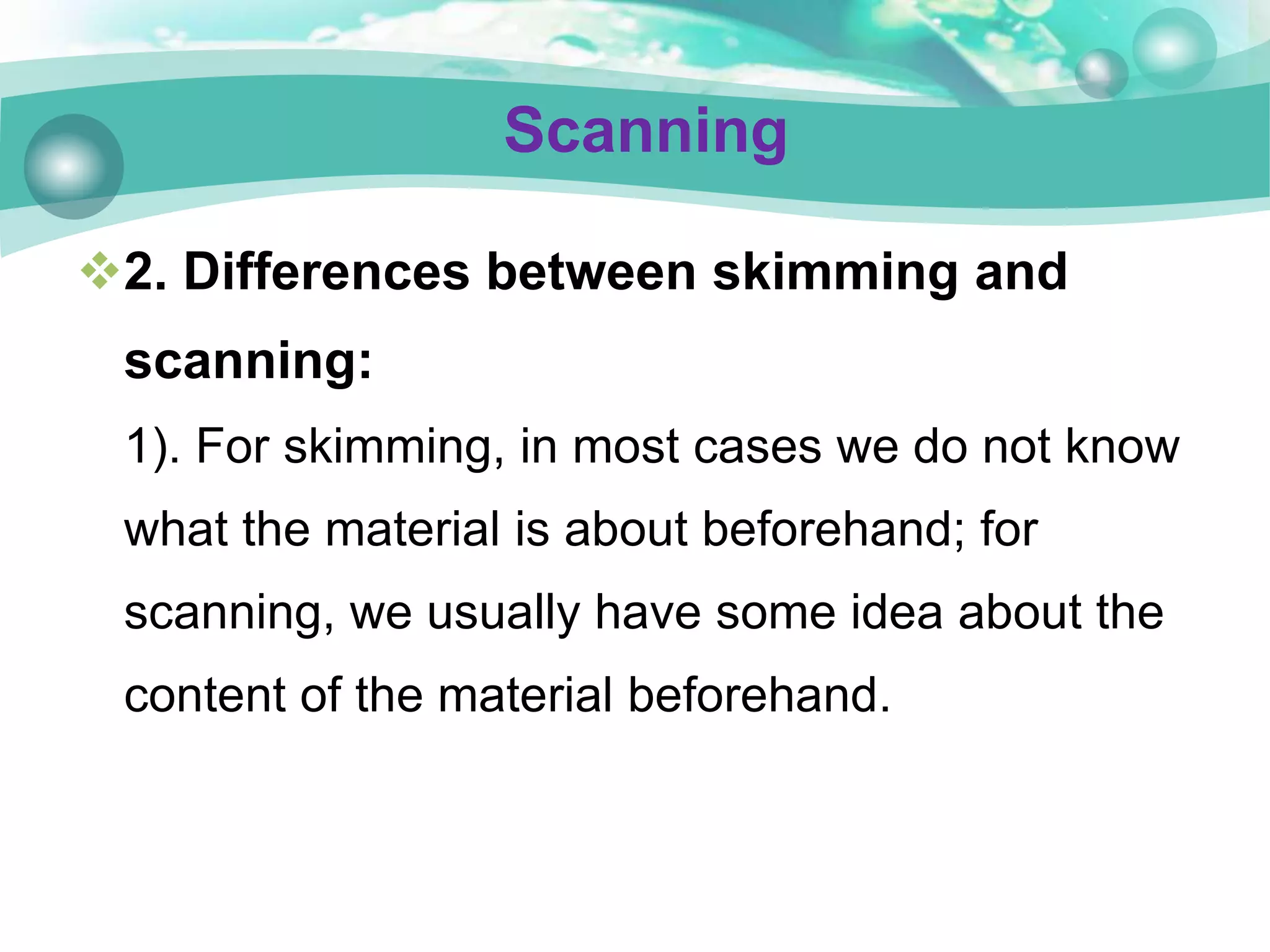 skimming and scanning | PPT