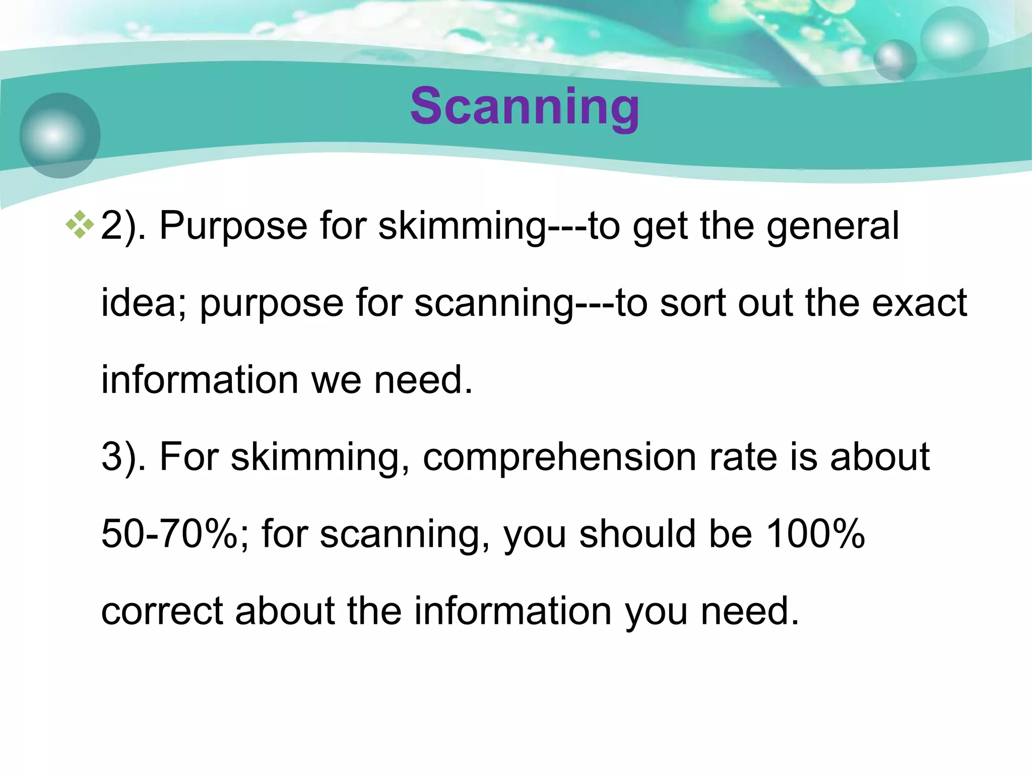 skimming and scanning | PPT