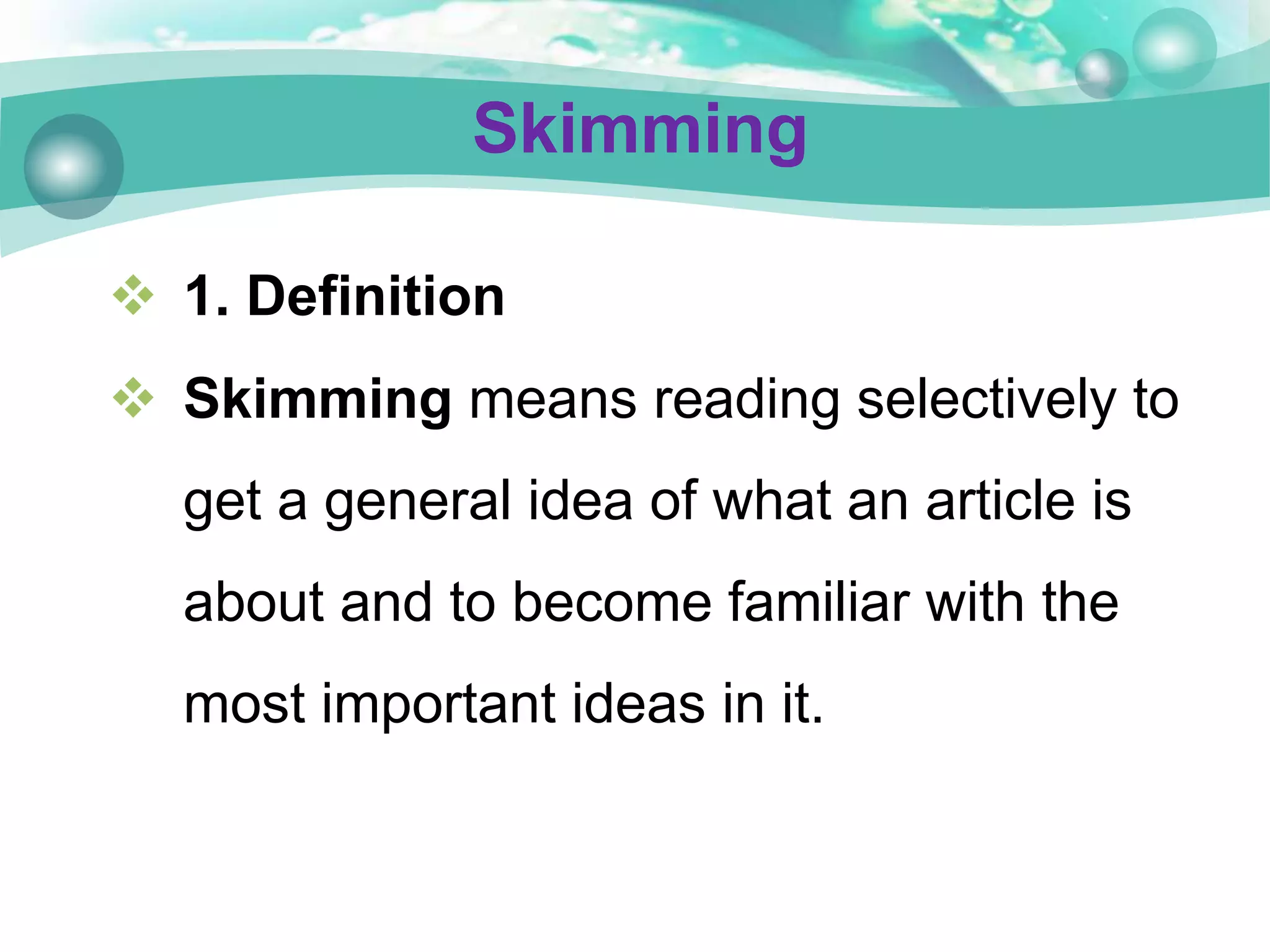 skimming and scanning | PPT