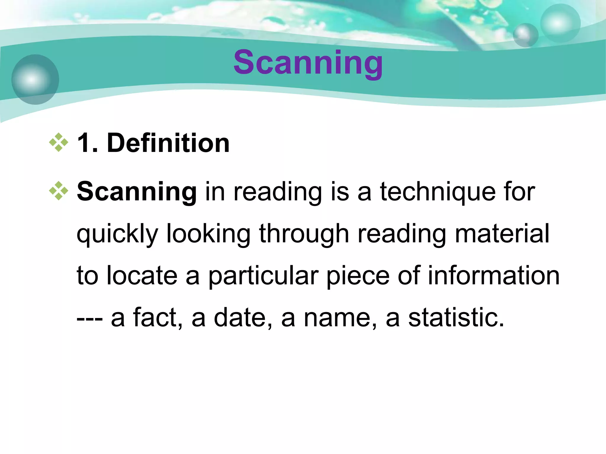 skimming and scanning | PPT