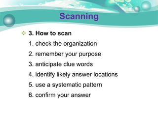 skimming and scanning | PPT
