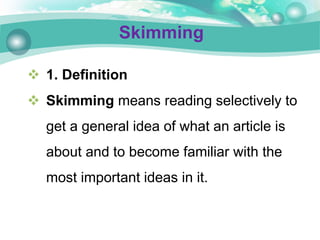 skimming and scanning | PPT