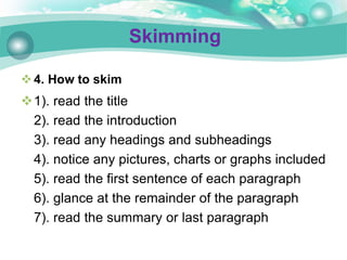 skimming and scanning | PPT