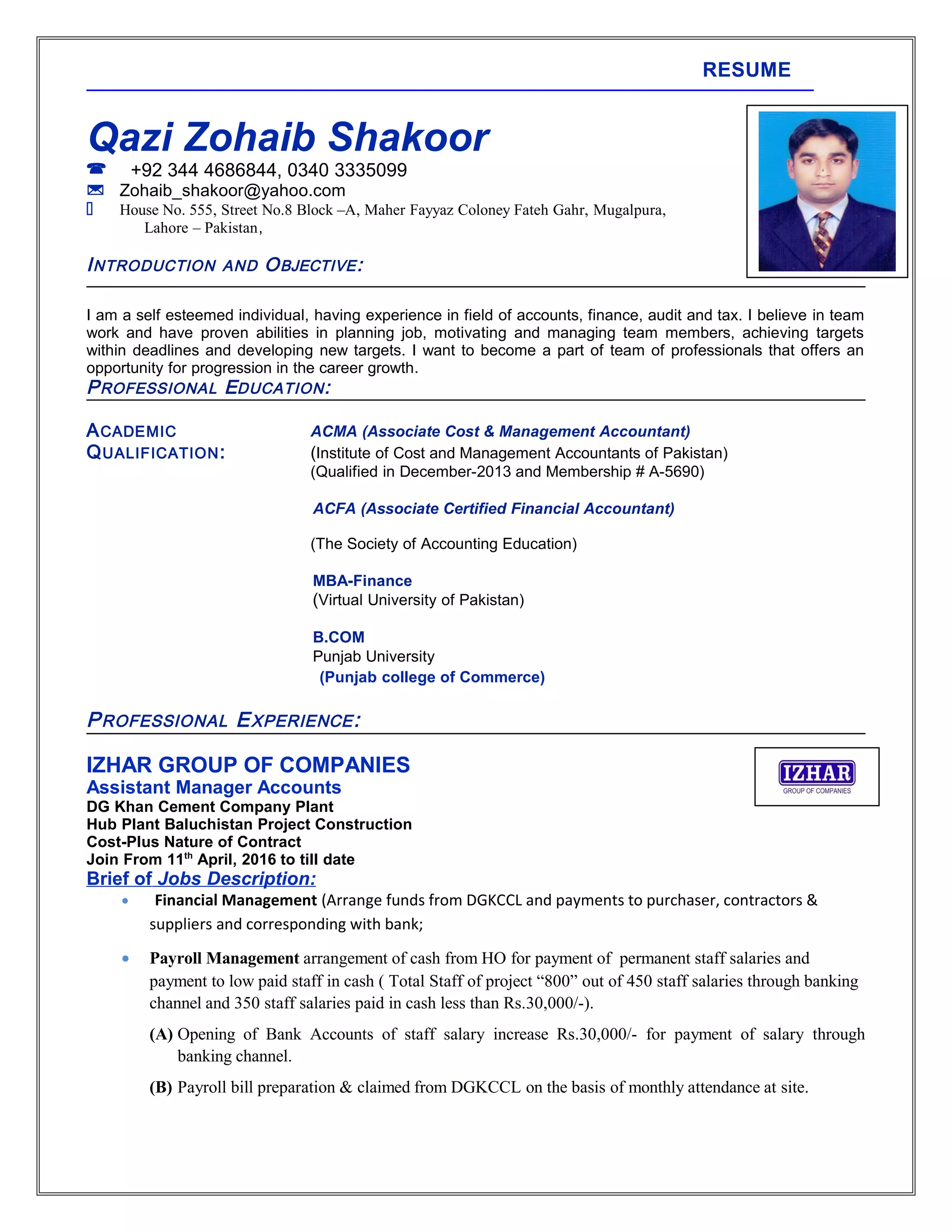 RESUME - ZOHAIB | PDF