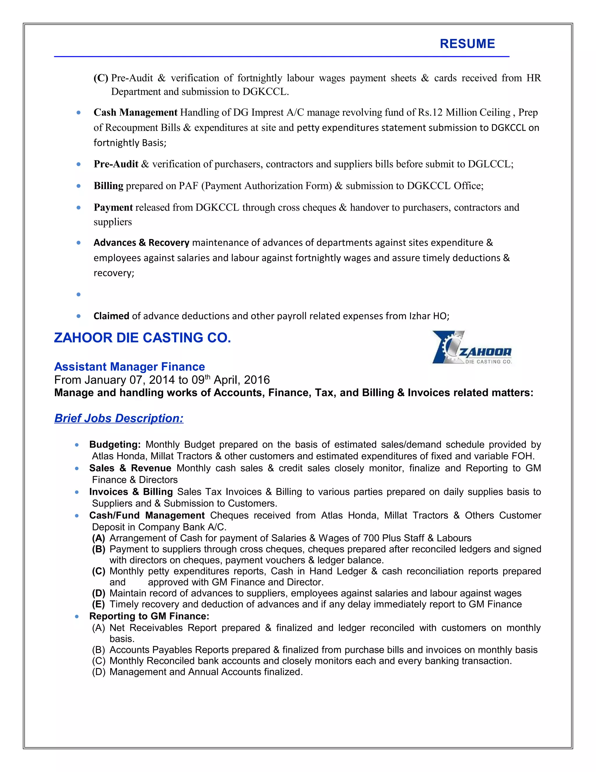 RESUME - ZOHAIB | PDF