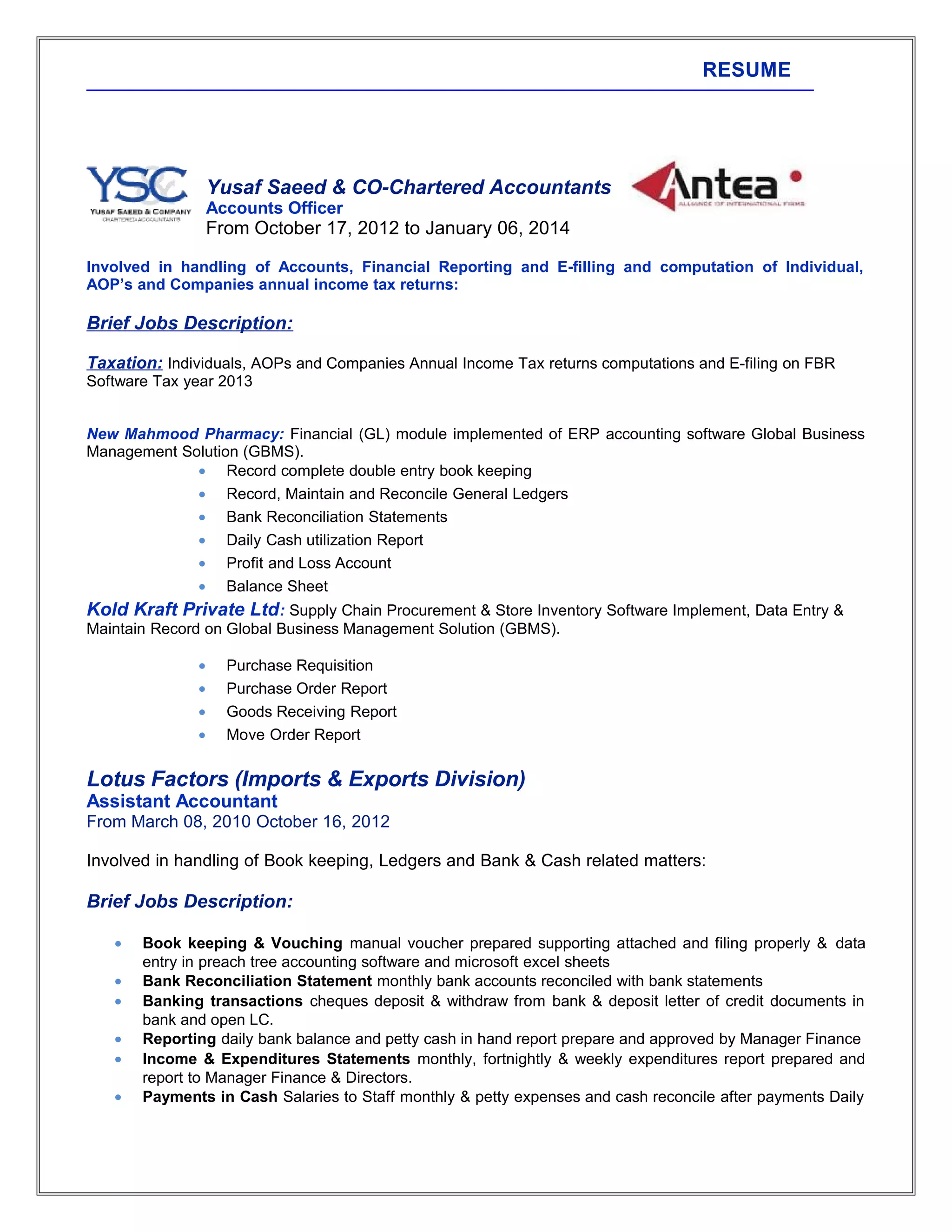 RESUME - ZOHAIB | PDF