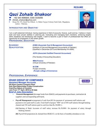 RESUME - ZOHAIB | PDF