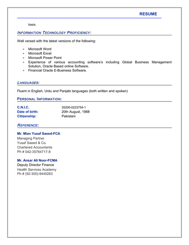 RESUME - ZOHAIB | PDF