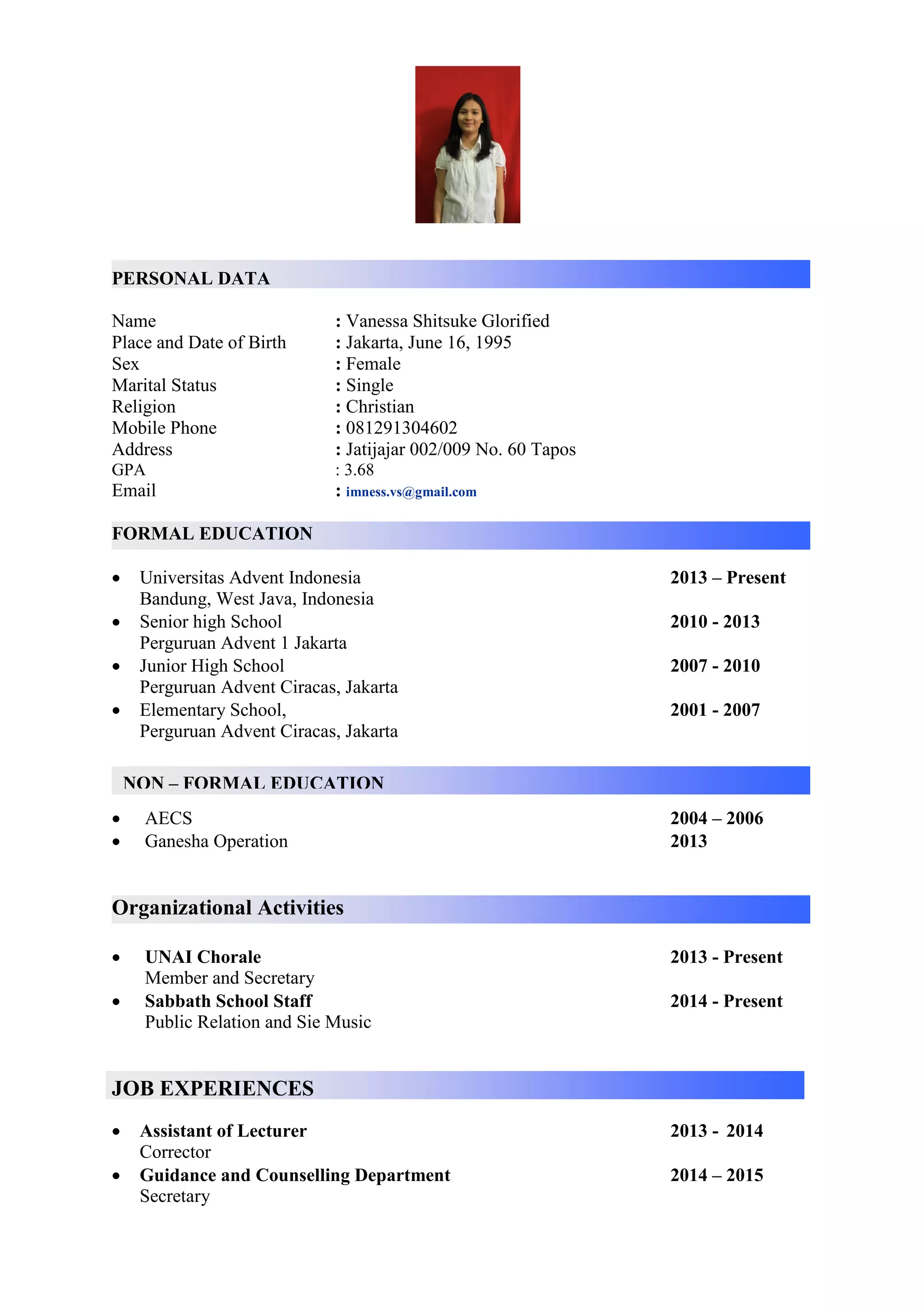 CV - Vanessa Shitsuke Glorified | PDF