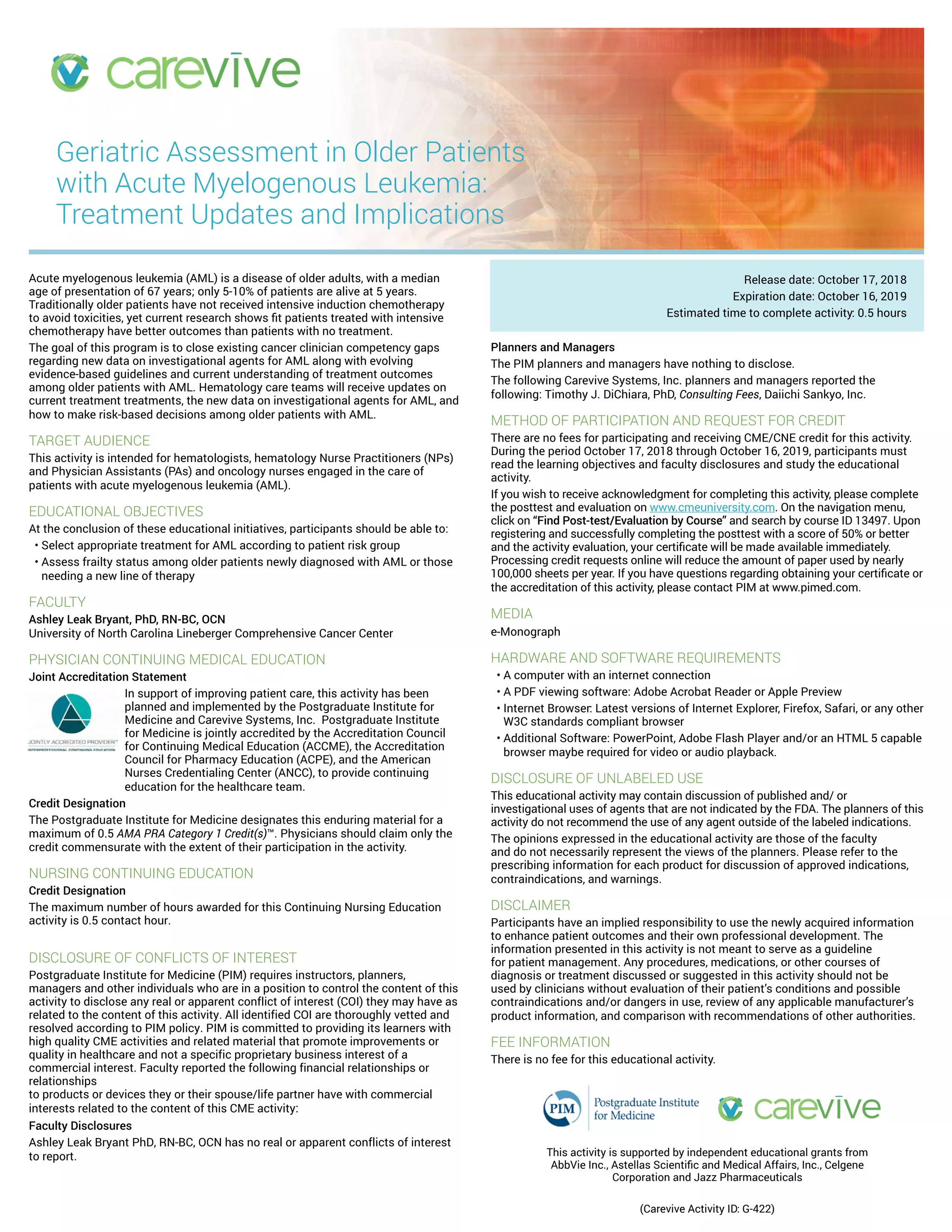 Geriatric Assessment in Older Patients with Acute Myelogenous Leukemia ...