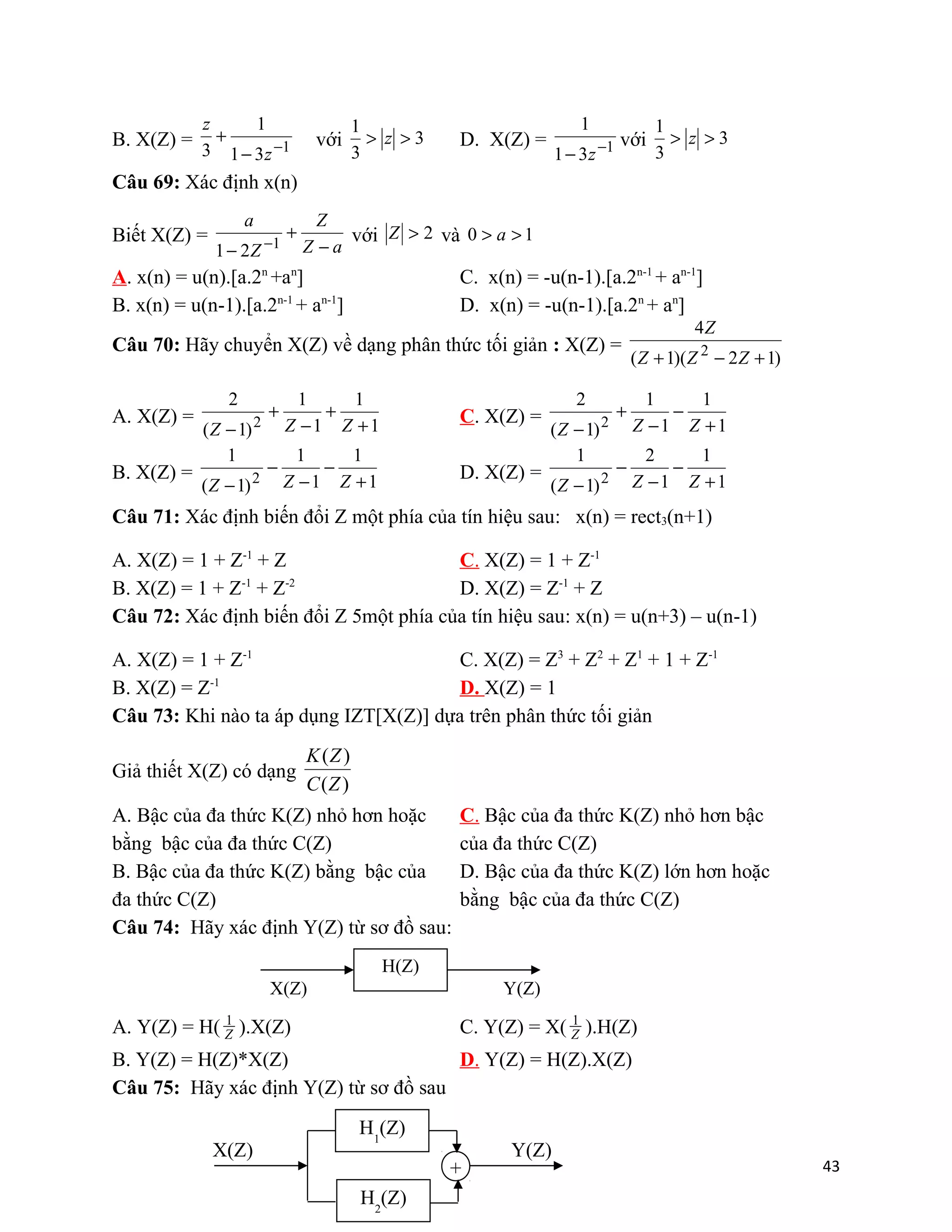 NGÂN HÀNG TRẮC NGHIỆM XỬ LÝ TÍN HIỆU SỐ | PDF