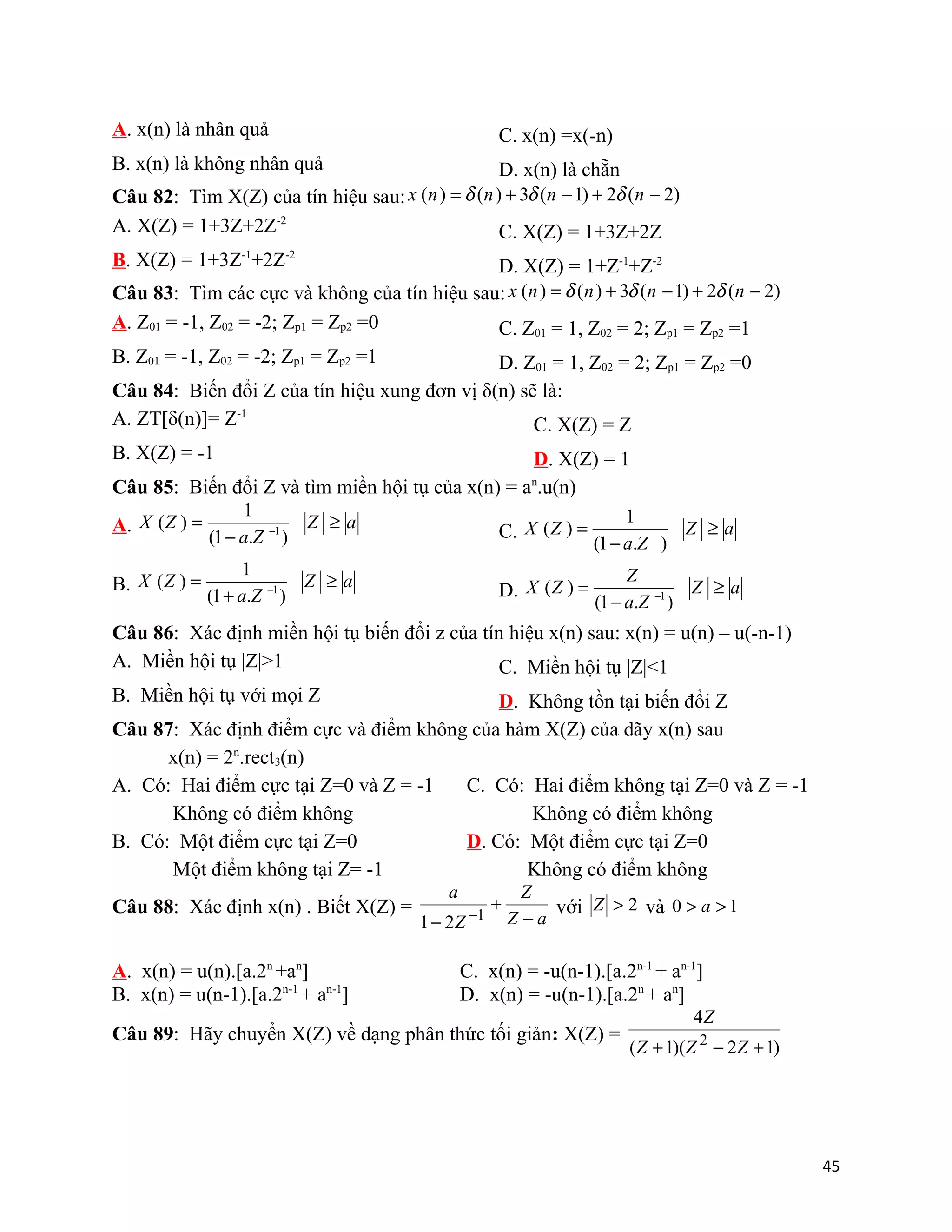 NGÂN HÀNG TRẮC NGHIỆM XỬ LÝ TÍN HIỆU SỐ | PDF