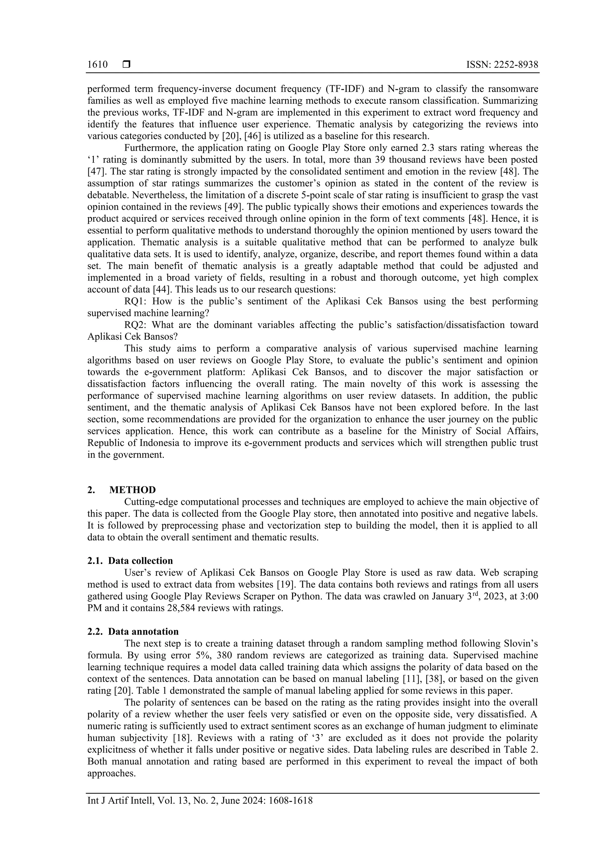 Assessing public satisfaction of public service application using supervised machine learning | PDF
