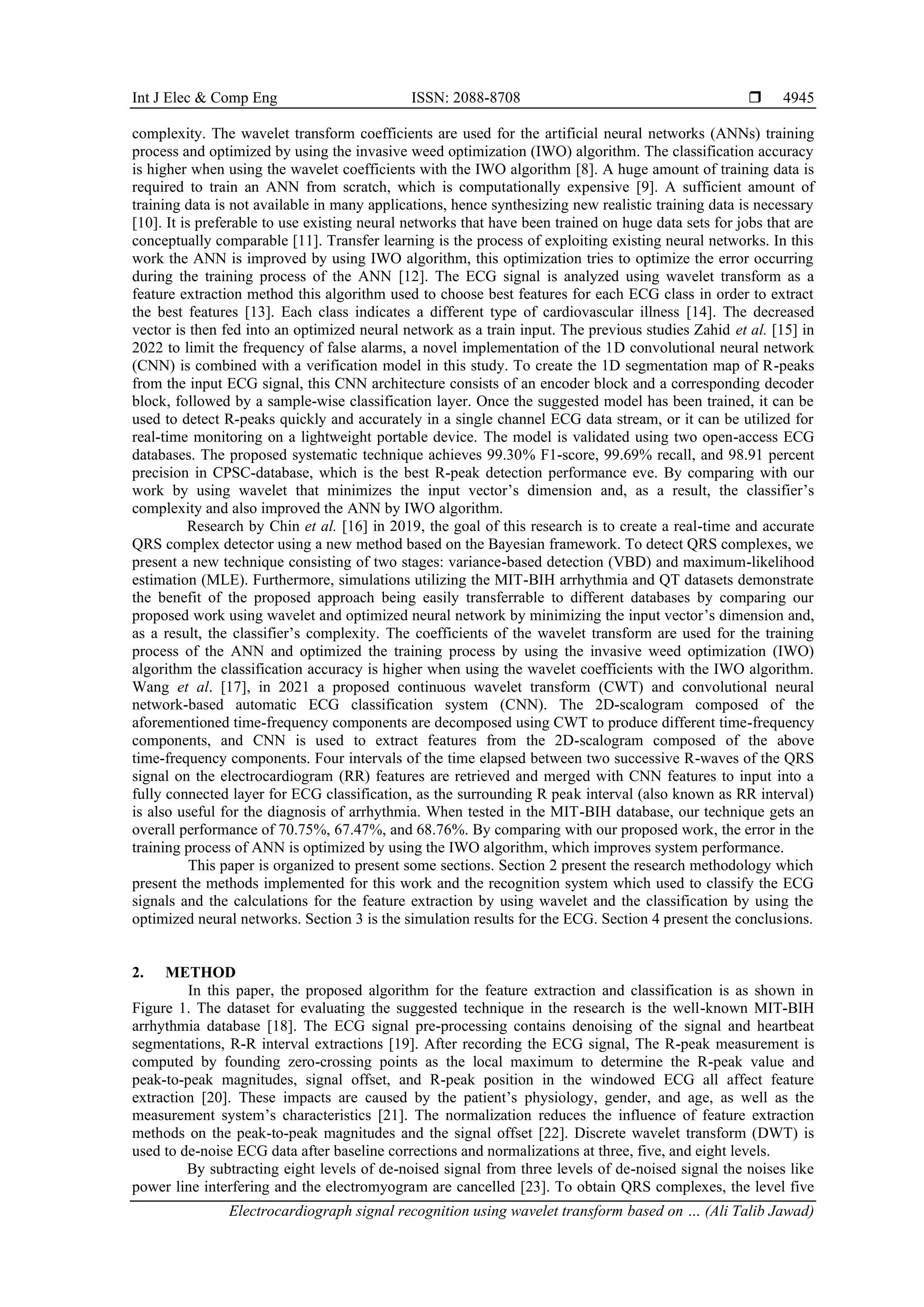 Electrocardiograph Signal Recognition Using Wavelet Transform Based On Optimized Neural Network