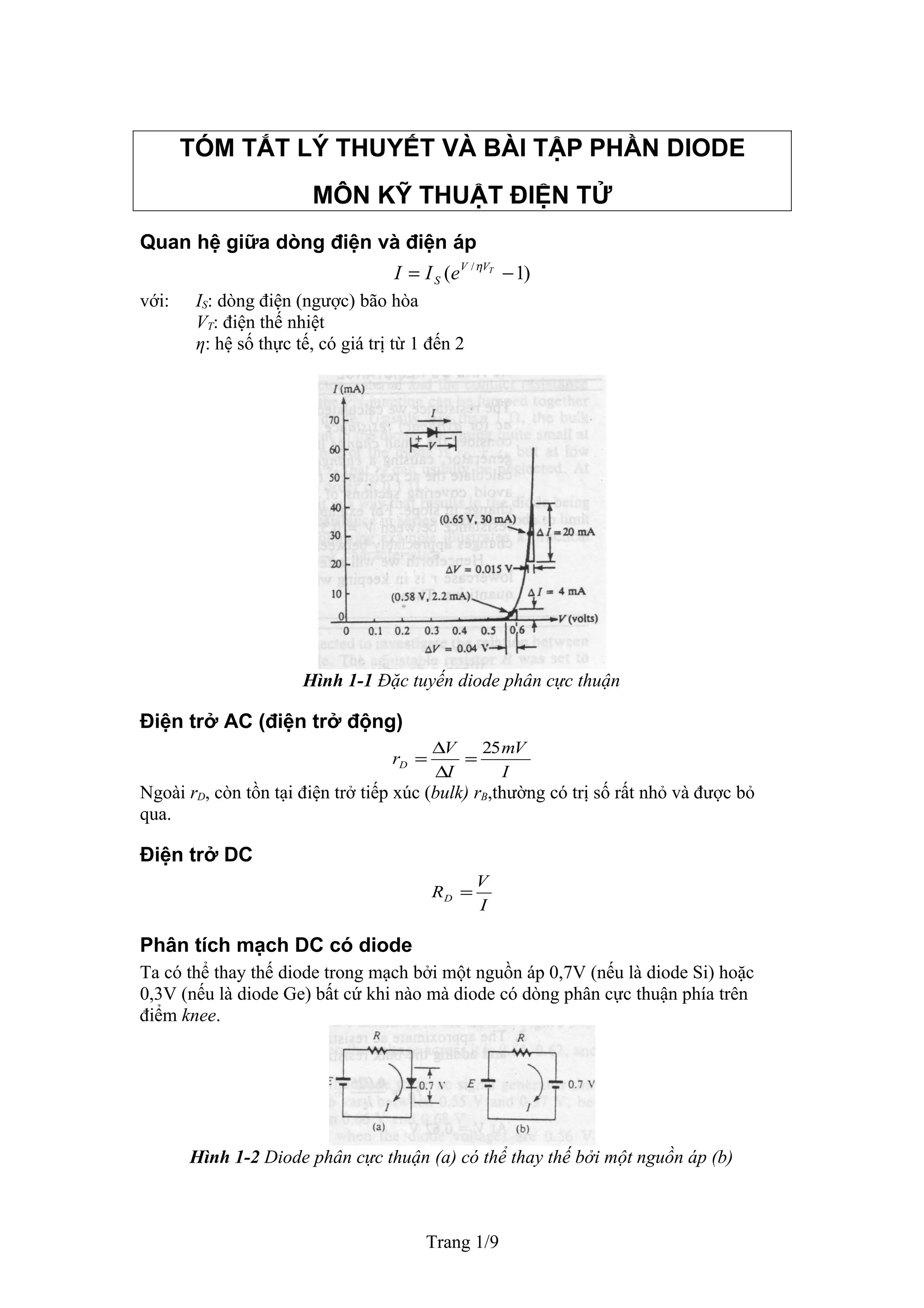 Kỹ thuật điện tử - bài tập diode | PDF