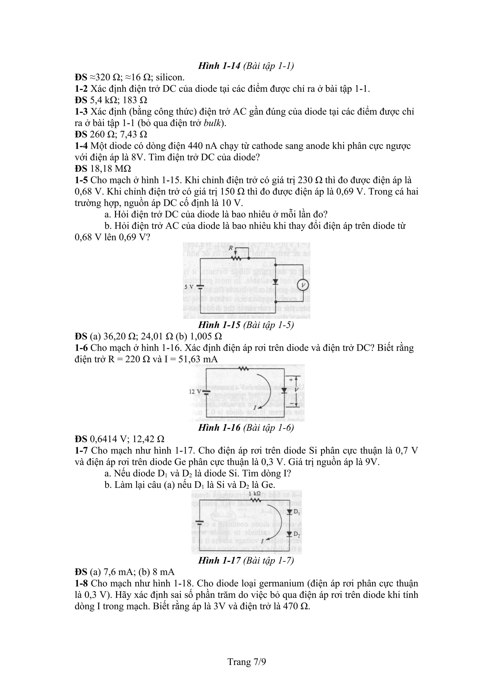 Kỹ thuật điện tử - bài tập diode | PDF