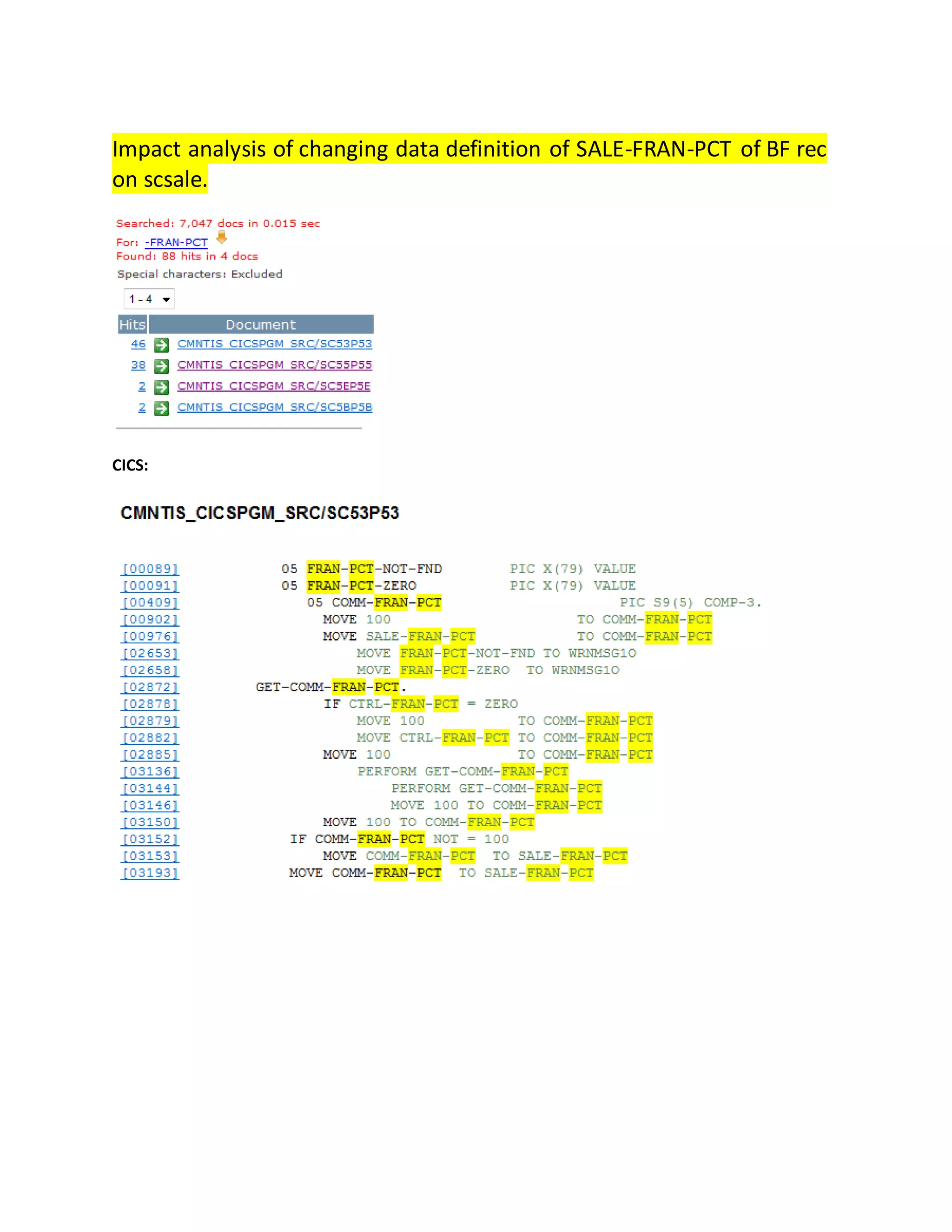 Impact Analysis FRAN PCT DATA DEFINITION CHANGE | PDF