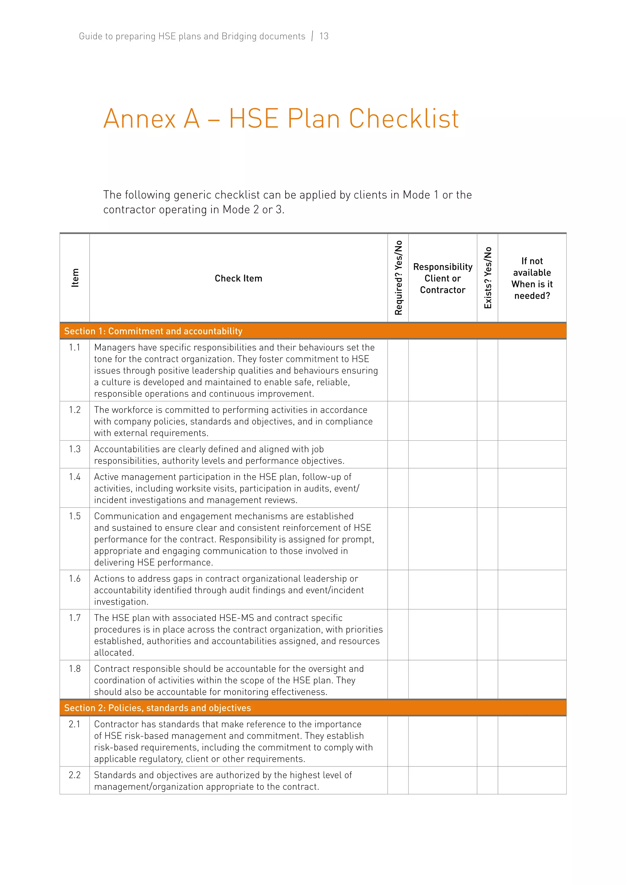 HSE plan and Bridging document | PDF