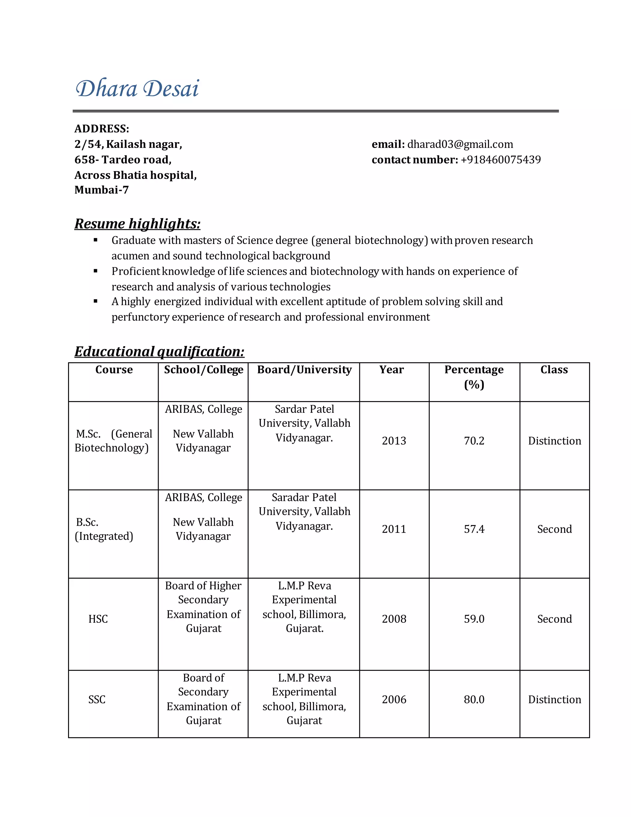 Dhara Desai Resume | PDF