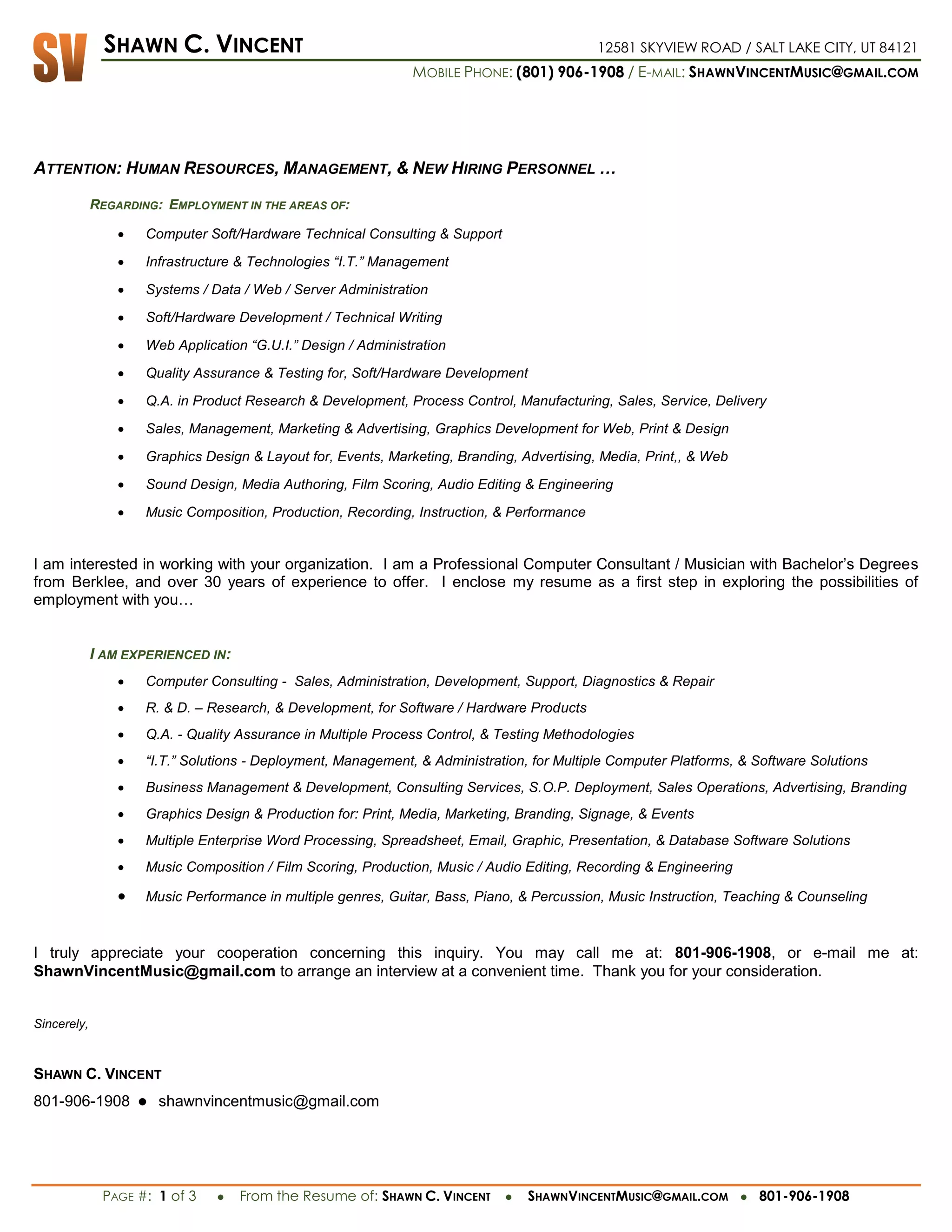 Shawn Vincent - Resume - CONDENSED - 7-1-2016 | PDF | IT and Internet ...