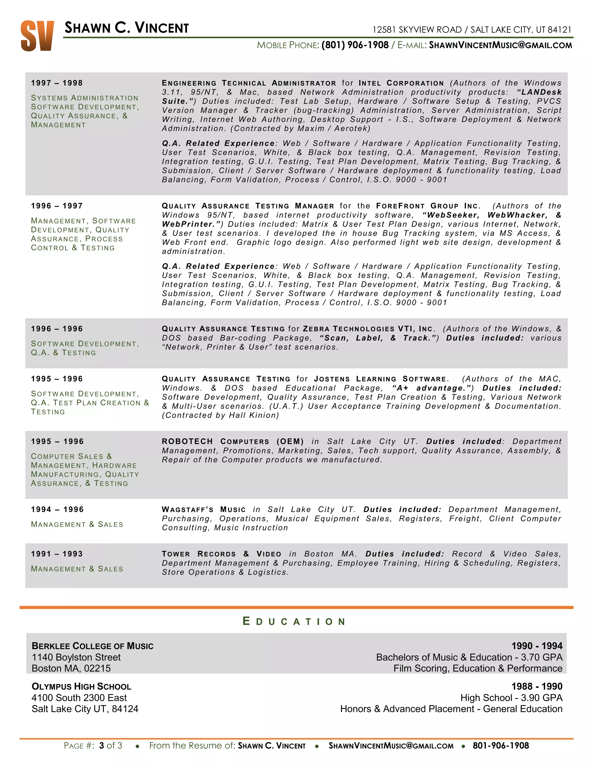 Shawn Vincent - Resume - CONDENSED - 7-1-2016 | PDF | IT and Internet ...