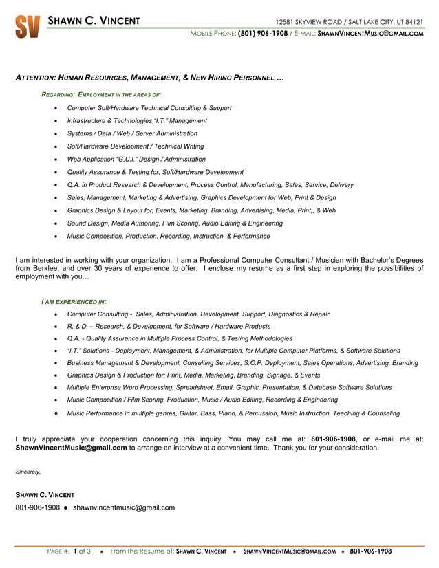 Shawn Vincent - Resume - CONDENSED - 7-1-2016 | PDF | IT and Internet ...